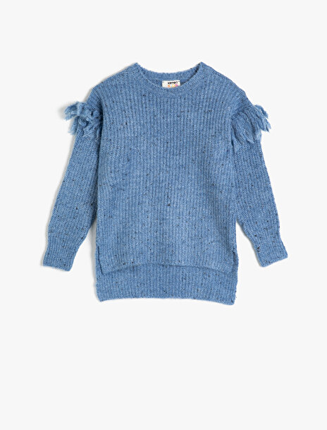 Koton Kız Çocuk Bisiklet Yaka Uzun Kollu Püsküllü Triko Kazak