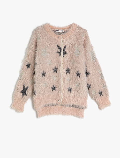 Koton Kız Çocuk Uzun Kollu Bisiklet Yaka Yıldızlı Triko Hırka