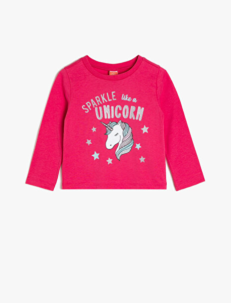 Koton Kız Çocuk Unicorn Baskılı Uzun Kollu T-Shirt