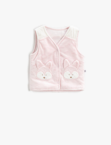 Koton Kız Çocuk Peluş Yelek Aplike Detaylı Desenli Pamuklu