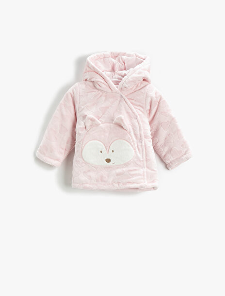Koton Kız Çocuk Peluş Mont Kapüşonlu Aplike Detaylı Pamuklu