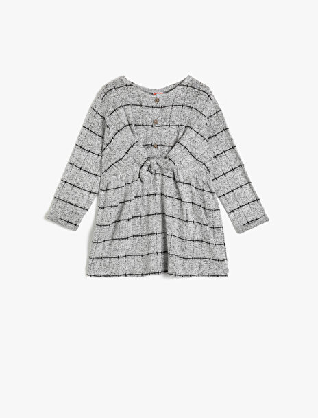 Koton Kız Çocuk Düğmeli Bisiklet Yaka Uzun Kollu Elbise