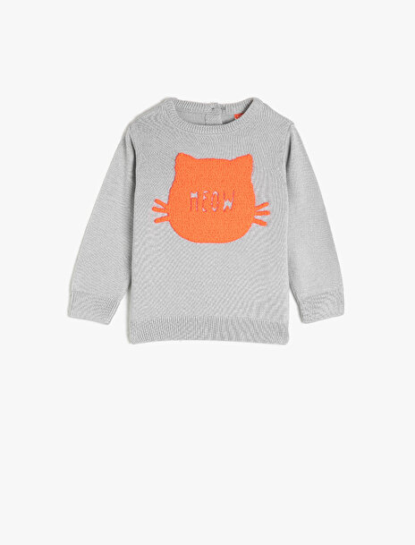 Koton Kız Çocuk Pamuklu Baskılı Bisiklet Yaka Triko Kazak