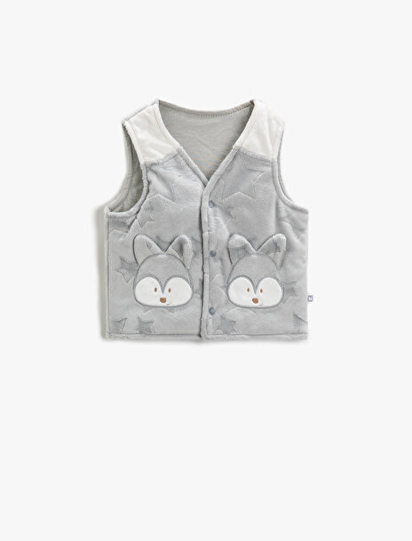 Koton Erkek Çocuk Bibaby İşlemeli Yelek Pamuklu Peluş V Yaka