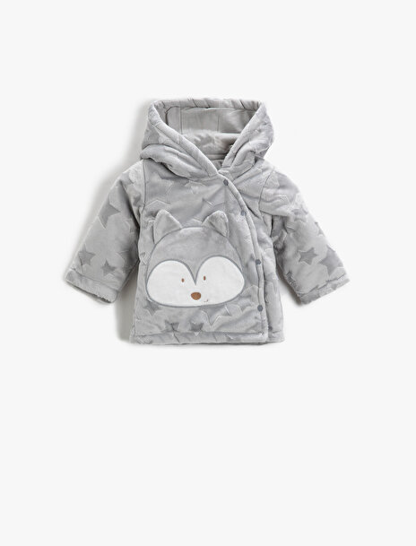 Koton Erkek Çocuk Peluş Mont Kapüşonlu Pamuklu İşlemeli Bibaby