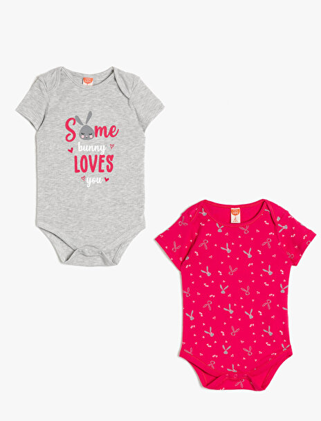 Koton Kız Çocuk 2'li Yazılı Baskılı Çıtçıtlı Zıbın