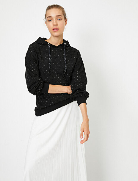 Koton Kadın Kapüşonlu Puantiye Baskılı Uzun Kollu Sweatshirt