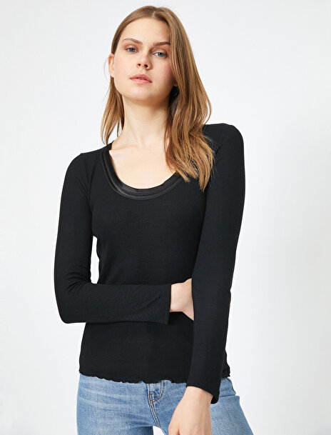 Koton Kadın Oyuk Yaka Uzun Kollu Tişört Koton Kadın Oyuk Yaka Uzun Kollu Tişört