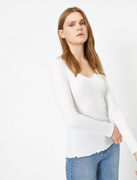 Koton Kadın Oyuk Yaka Uzun Kollu Tişört Koton Kadın Oyuk Yaka Uzun Kollu Tişört