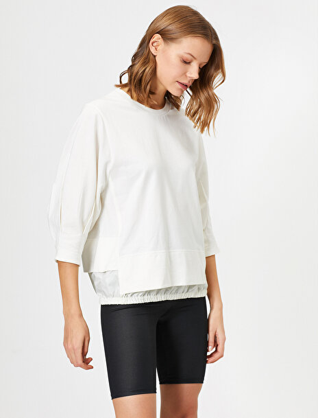 Koton Kadın Bisiklet Yaka Örme Ve Dokuma Kumaş Detaylı Uzun Kollu Lastikli Tişört Koton Kadın Bisiklet Yaka Örme Ve Dokuma Kumaş Detaylı Uzun Kollu Lastikli Tişört