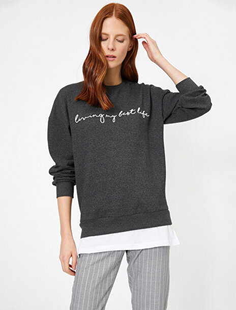 Koton Kadın Yazı Baskılı Etekucu Detaylı Sweatshirt