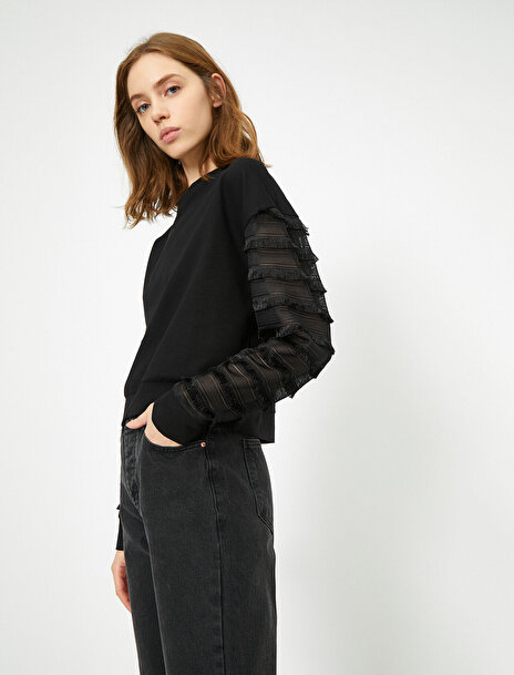 Koton Kadın Kolları Püskül Detaylı Kısa Sweatshirt