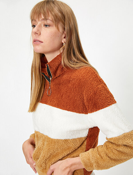 Koton Kadın Uzun Kollu Balıkçı Yaka Fermuarlı Havlu Sweatshirt