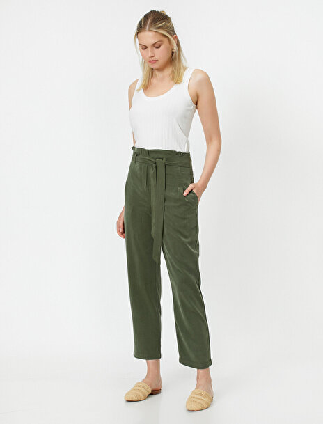 Koton Kadın Yüksek Bel Cep Detaylı Kemerli Pantolon