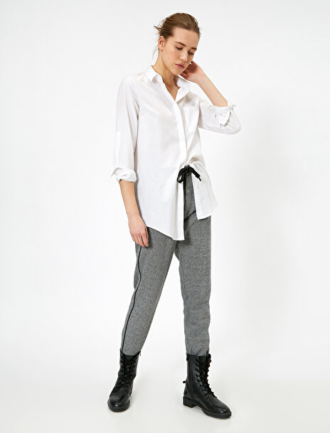 Koton Kadın Kumaş Özellikli Beli Bağlamalı Yan Şeritli Pantolon Koton Kadın Kumaş Özellikli Beli Bağlamalı Yan Şeritli Pantolon