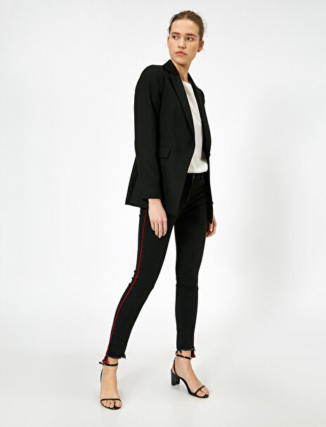 Koton Kadın Yüksek Bel Şerit Detaylı Dar Paça Jean Pantolon