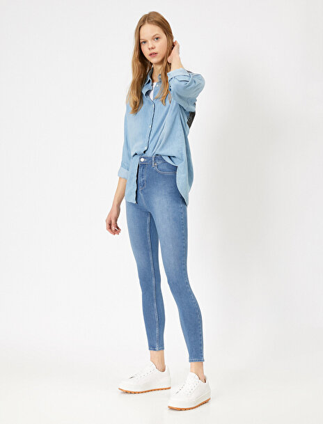 Koton Kadın Yüksek Bel Cepli Dar Paça Jean Pantolon