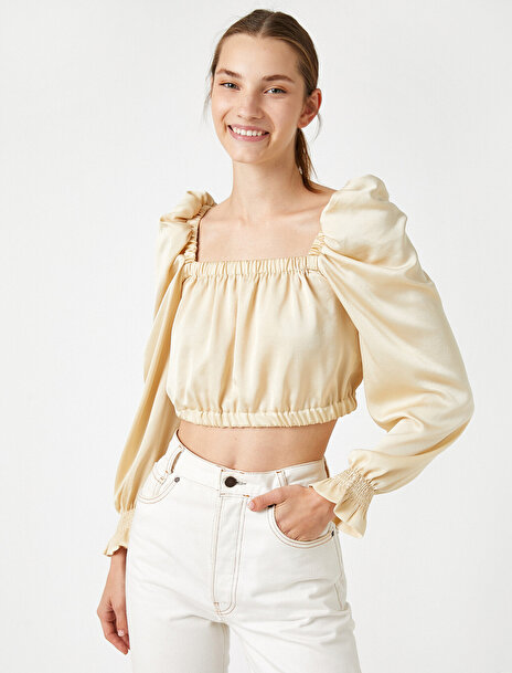 Koton Kadın Uzun Kollu Pileli Crop Bluz