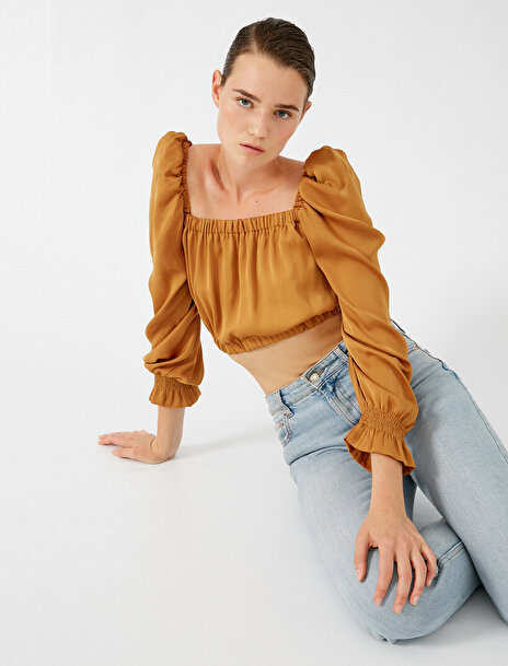 Koton Kadın Uzun Kollu Pileli Crop Bluz