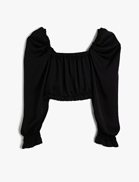 Koton Kadın Uzun Kollu Pileli Crop Bluz