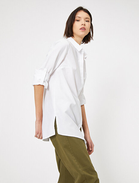 Koton Kadın Cepli Yırtmaç Detaylı Uzun Kollu Gömlek