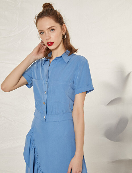 Koton Kadın Cepli Düğme Detaylı Kısa Kollu Gömlek Koton Kadın Cepli Düğme Detaylı Kısa Kollu Gömlek