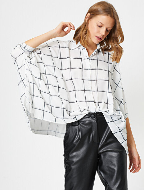 Koton Kadın Kareli Oversize Uzun Kollu Gömlek