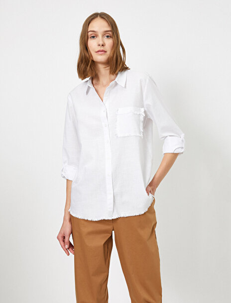 Koton Kadın Cep Detaylı Püsküllü Uzun Kollu Gömlek