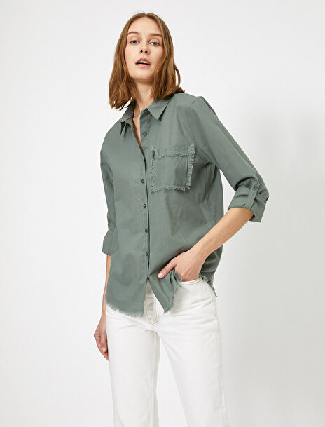 Koton Kadın Cep Detaylı Püsküllü Uzun Kollu Gömlek