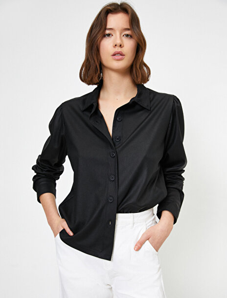 Koton Kadın Omuz Pili Detaylı Uzun Kollu Gömlek