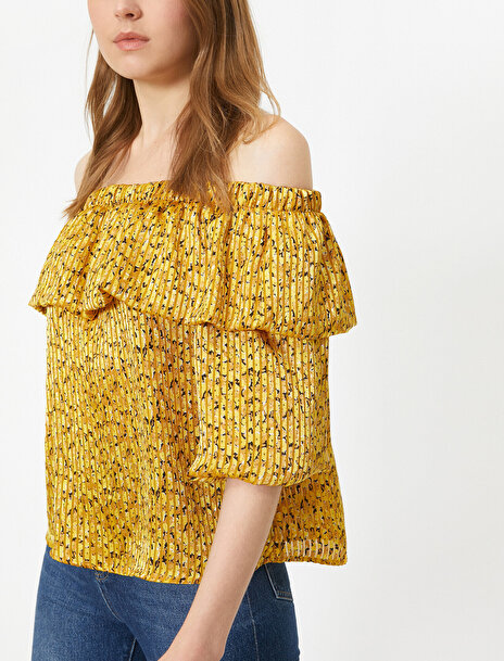 Koton Kadın Omzu Açık Kısa Kollu Desenli Bluz