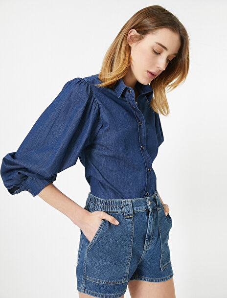 Koton Kadın Kolları Volanlı Klasik Yaka Gömlek