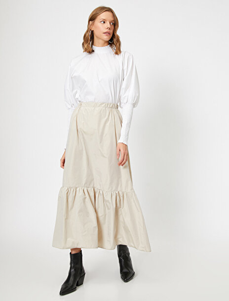 Koton Kadın Lastikli Fırfır Detaylı Uzun Etek