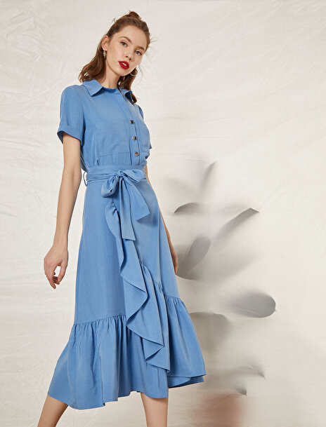 Koton Kadın Bağlamalı Fırfır Detaylı Midi Boy Etek