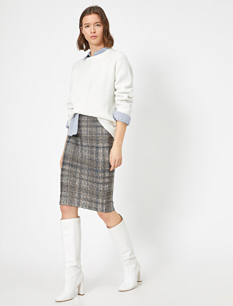 Koton Kadın Ekoseli Kalem Etek