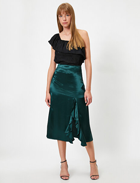 Koton Kadın Volanlı Yüksek Bel Yırtmaçlı Midi Etek Koton Kadın Volanlı Yüksek Bel Yırtmaçlı Midi Etek