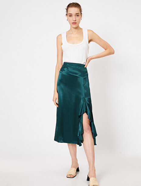 Koton Kadın Fırfır Detaylı Yırtmaçlı Midi Boy Etek