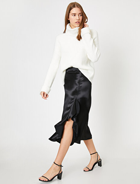 Koton Kadın Fırfır Detaylı Yırtmaçlı Midi Boy Etek