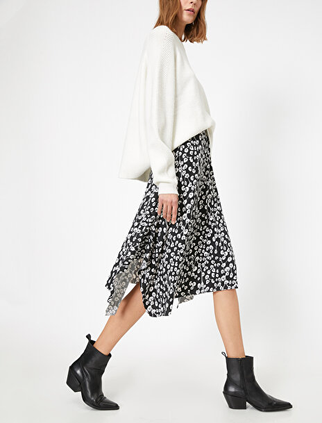 Koton Kadın Çiçek Desenli Asimetrik Midi Boy Etek