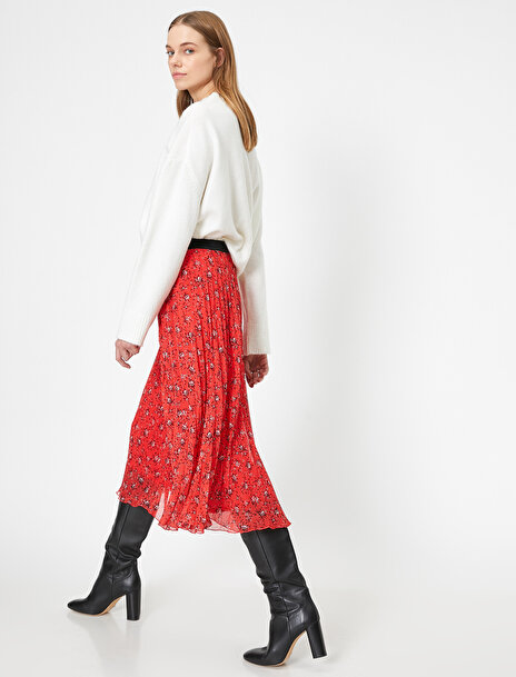 Koton Kadın Çiçek Basklı Pili Detaylı Uzun Etek