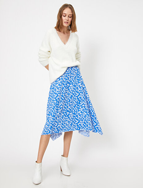 Koton Kadın Çiçek Desenli Asimetrik Midi Boy Etek