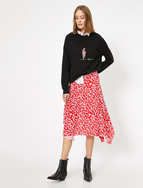 Koton Kadın Çiçek Desenli Asimetrik Midi Boy Etek