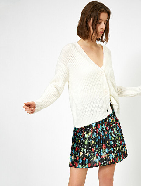 Koton Kadın Çiçek Desenli Pile Detaylı Kısa Etek