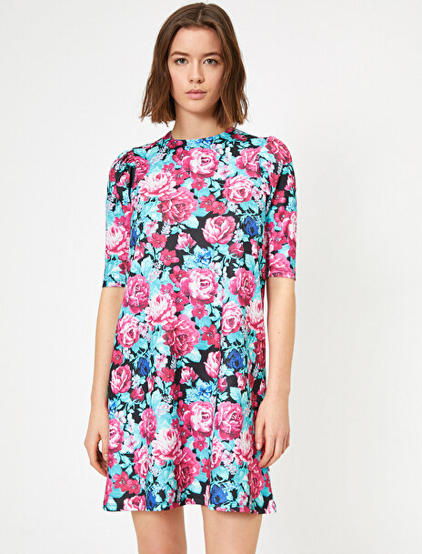 Koton Kadın Çiçek Desenli Kol Detaylı Elbise