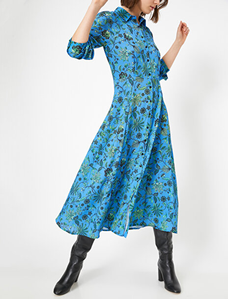 Koton Kadın Çiçekli Önden Düğmeli Uzun Gömlek Elbise