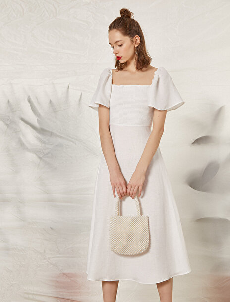 Koton Kadın Kare Yaka Gipeli Midi Boy Elbise