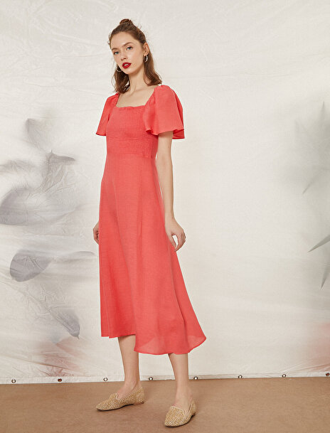 Koton Kadın Kare Yaka Gipeli Midi Boy Elbise