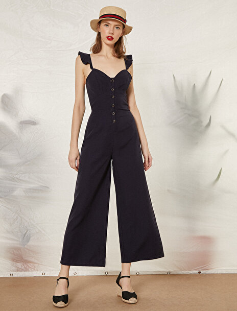 Koton Kadın Fırfır Askılı Kalp Yaka Tulum