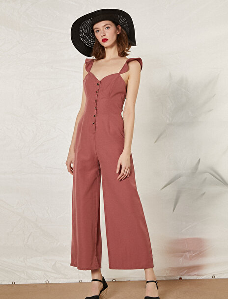 Koton Kadın Fırfır Askılı Kalp Yaka Tulum