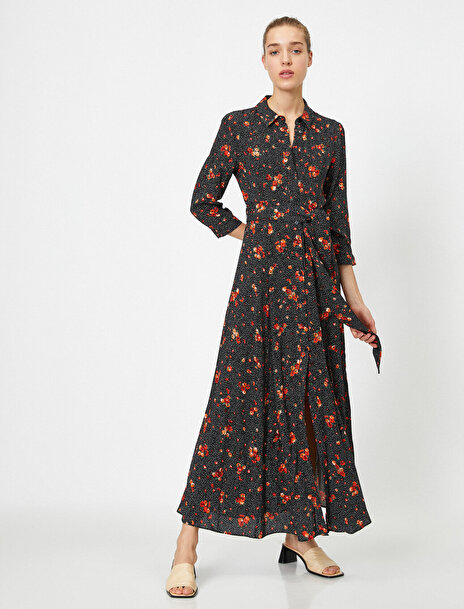 Koton Kadın Gömlek Yaka Uzun Kollu Çiçek Baskılı Elbise